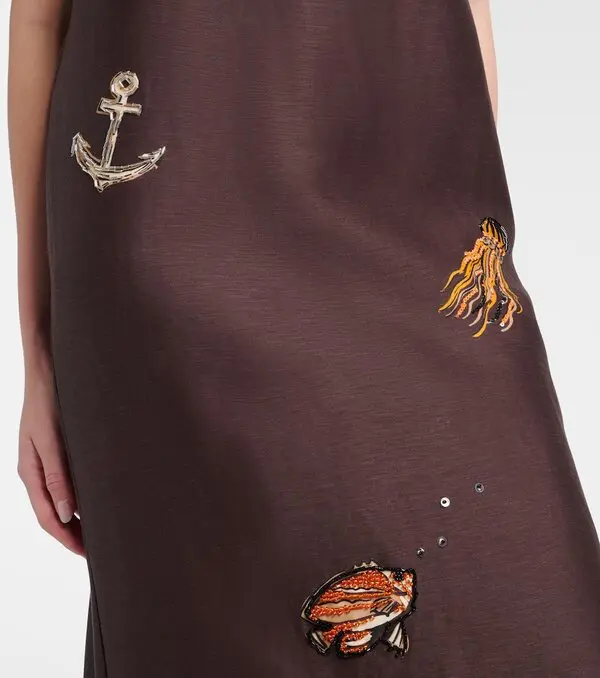 ALEMAIS Embellished Printed Linen-blend Maxi Dress