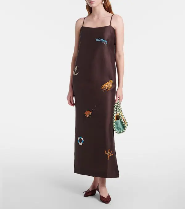 ALEMAIS Embellished Printed Linen-blend Maxi Dress