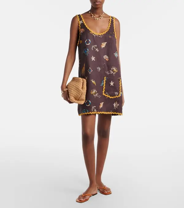 ALEMAIS Printed Scalloped Linen Minidress