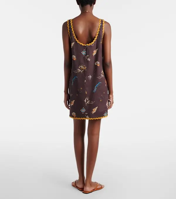 ALEMAIS Printed Scalloped Linen Minidress