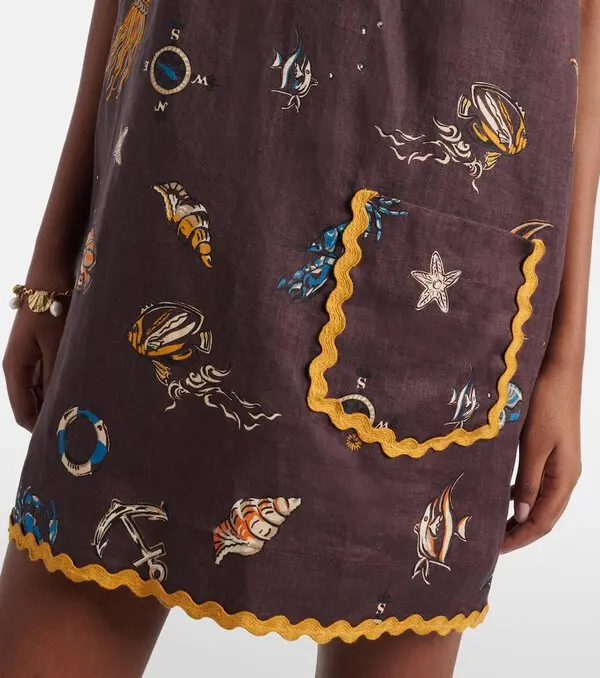 ALEMAIS Printed Scalloped Linen Minidress