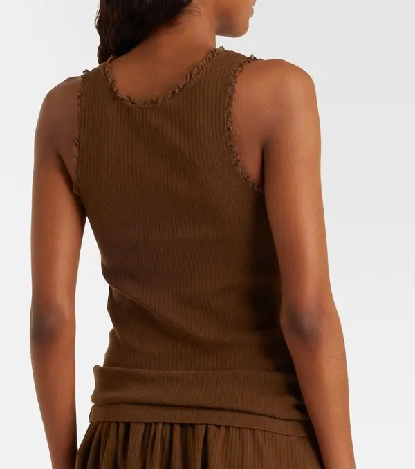Miu Miu Lace-trimmed Pointelle Cotton Tank Top - Brown