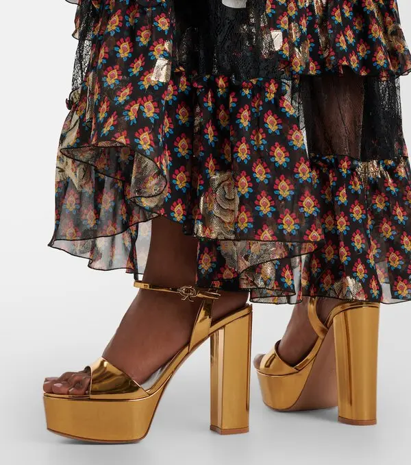 GIANVITO ROSSI Marlena Metallic Leather Platform Sandals