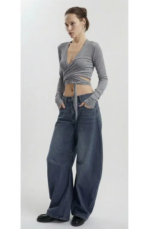 MOTHER OF ALL Wrap Crop Top - Grey