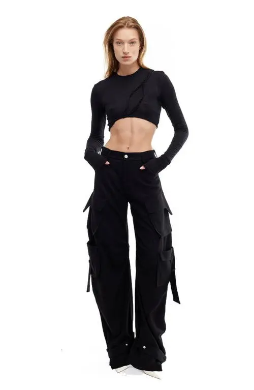 MOTHER OF ALL Pepper Long Sleeve Crop Top - Black