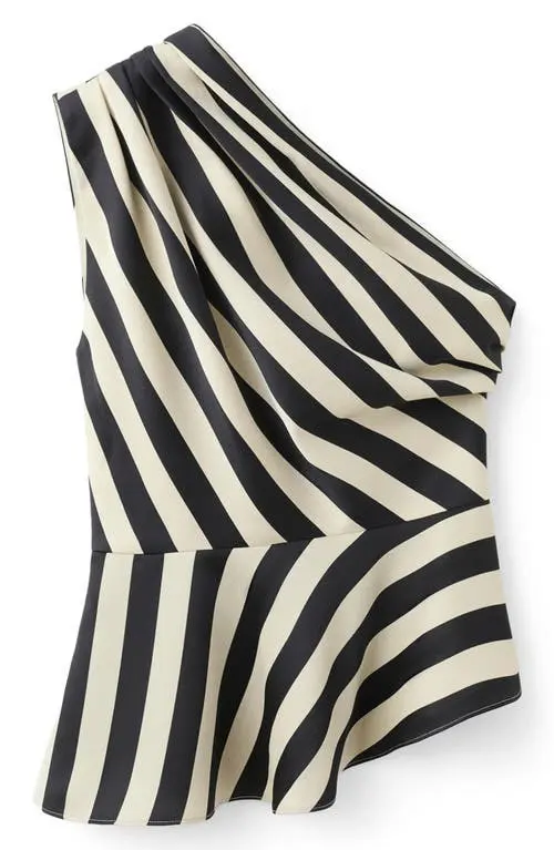 Mango Stripe One-shoulder Peplum Top
