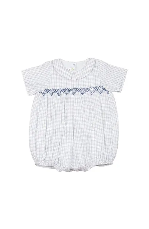 CUCLIE Oliver Gingham Smocked Bubble Romper - White Multi