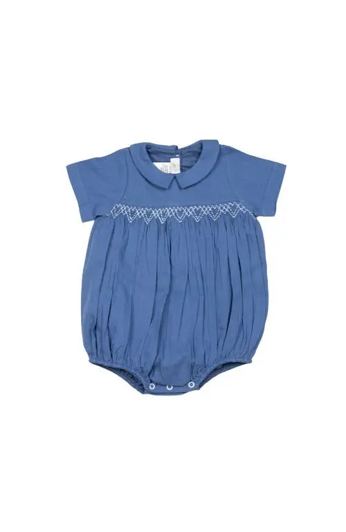 CUCLIE Oliver Linen Smocked Bubble Romper - Blue