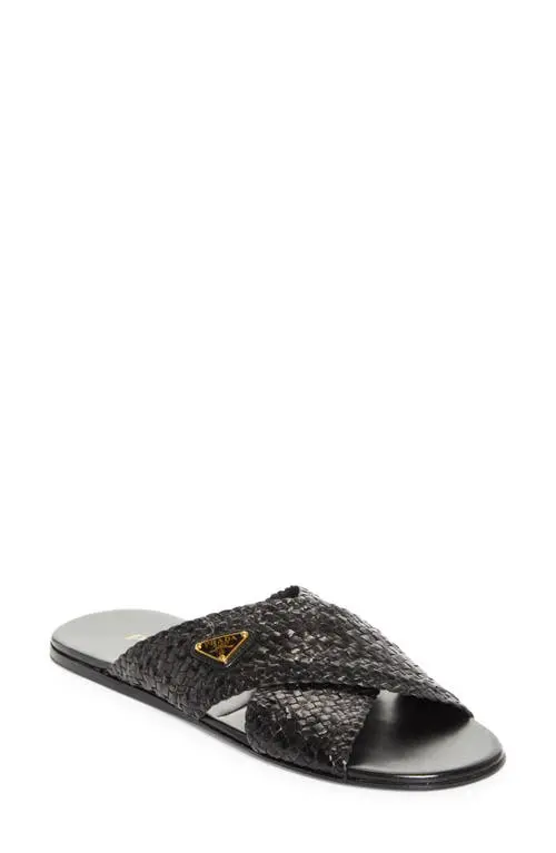 Prada Woven Slide Sandal - Nero