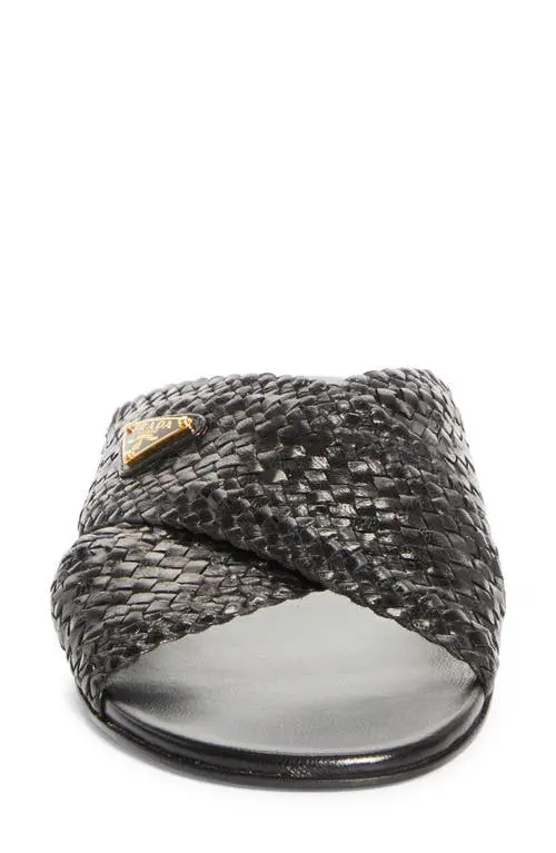 Prada Woven Slide Sandal - Nero