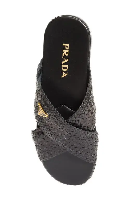 Prada Woven Slide Sandal - Nero