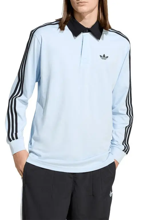 Adidas 3-stripes Long Sleeve Rugby Shirt - Crystal Sky//