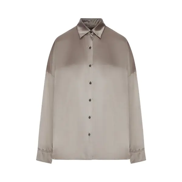 Dries Van Noten Stretch Satin Silk Shirt - Tan