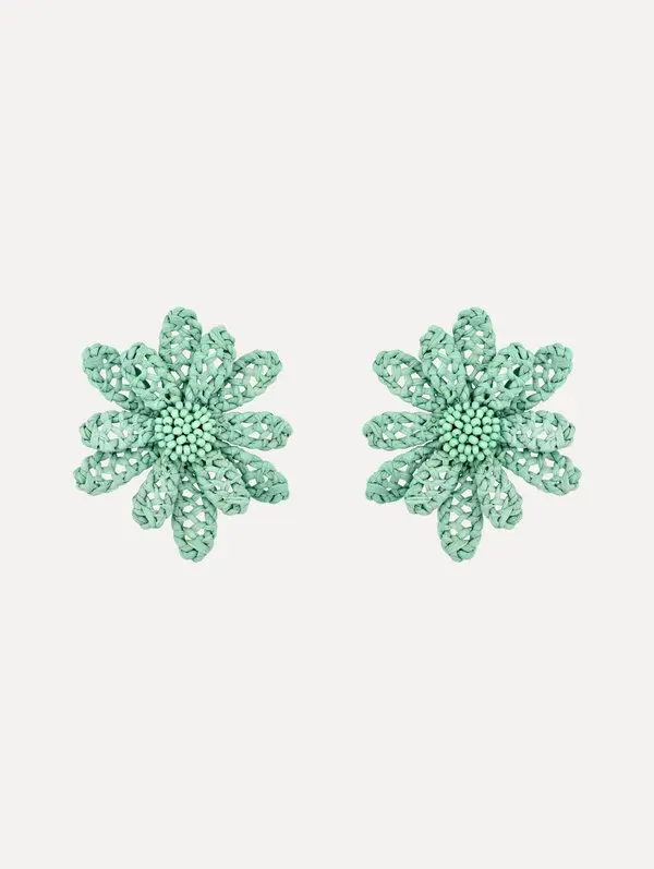 Oscar De La Renta Large Woven Raffia Flower Earrings - One-color