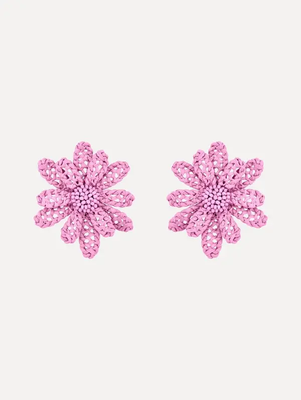 Oscar De La Renta Large Woven Raffia Flower Earrings - One-color