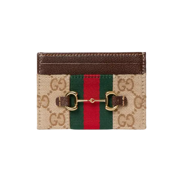 Gucci Horsebit Web Card Case Gg Canvas - Beige