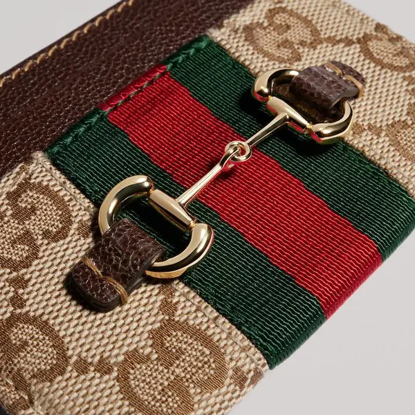 Gucci Horsebit Web Card Case Gg Canvas - Beige