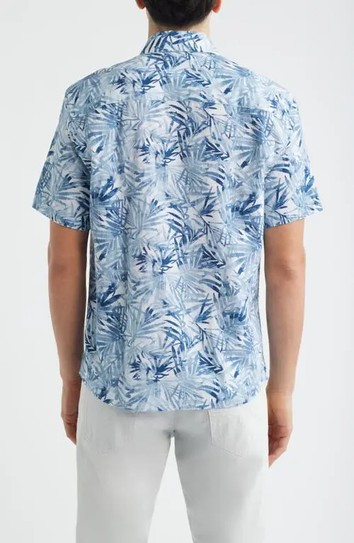 Robert Barakett Keneth Leaf Print Short Sleeve Stretch Cotton Button-up Shirt