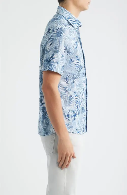 Robert Barakett Keneth Leaf Print Short Sleeve Stretch Cotton Button-up Shirt