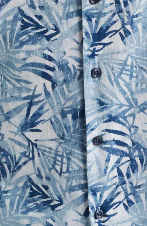 Robert Barakett Keneth Leaf Print Short Sleeve Stretch Cotton Button-up Shirt