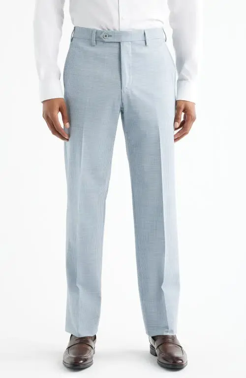 Zanella Devon Flat Front Plaid Wool Dress Pants - Blue