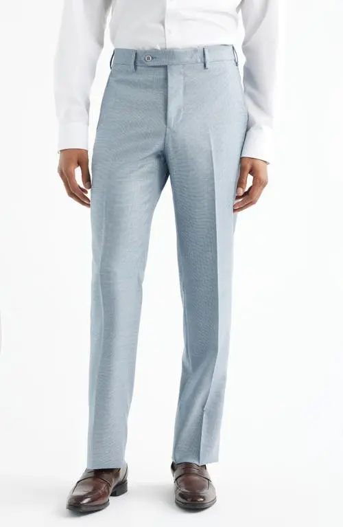 Zanella Devon Flat Front Plaid Wool Dress Pants - Grey Blue