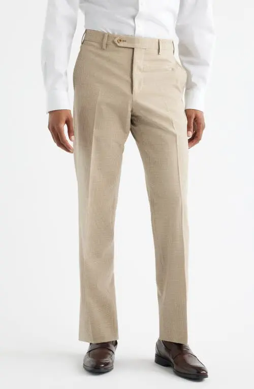 Zanella Devon Flat Front Plaid Wool Dress Pants - Khaki