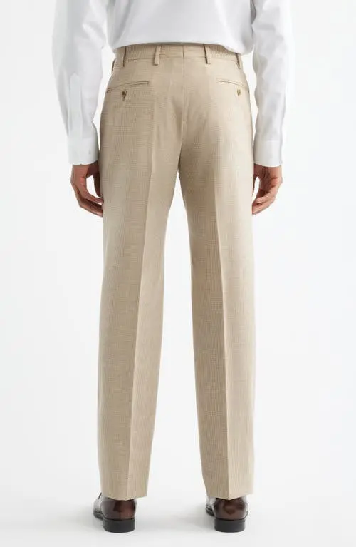 Zanella Devon Flat Front Plaid Wool Dress Pants - Khaki