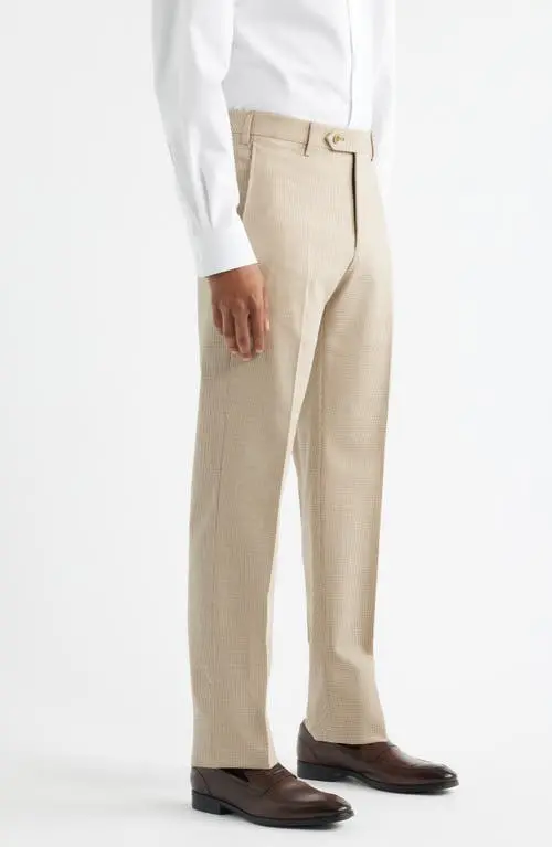 Zanella Devon Flat Front Plaid Wool Dress Pants - Khaki