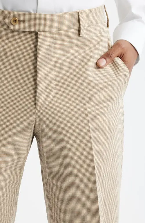 Zanella Devon Flat Front Plaid Wool Dress Pants - Khaki