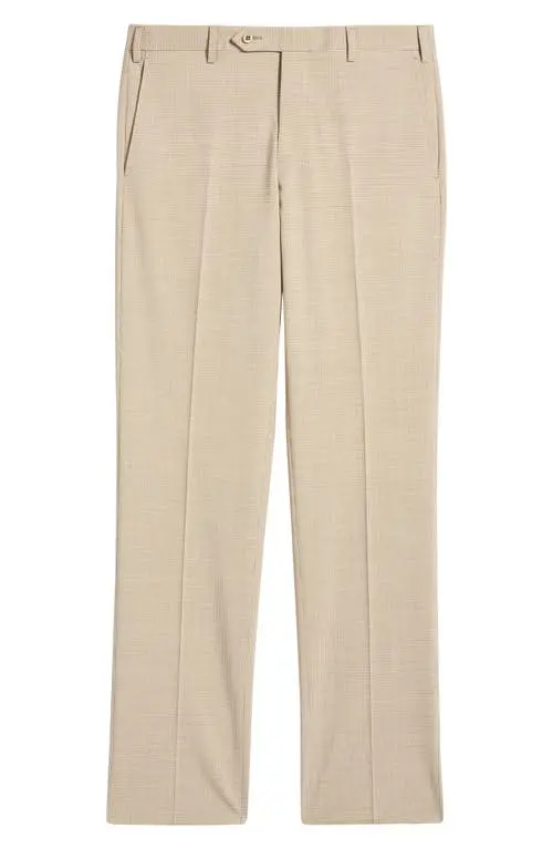 Zanella Devon Flat Front Plaid Wool Dress Pants - Khaki