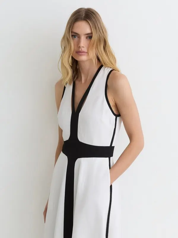 REISS Nova Petite Contrast-trim Cross-back Midi Dress With Linen