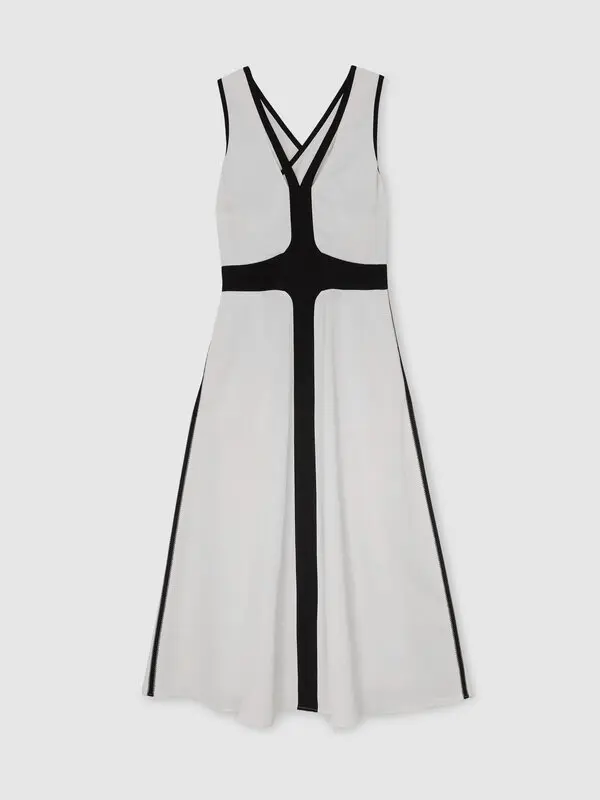 REISS Nova Petite Contrast-trim Cross-back Midi Dress With Linen