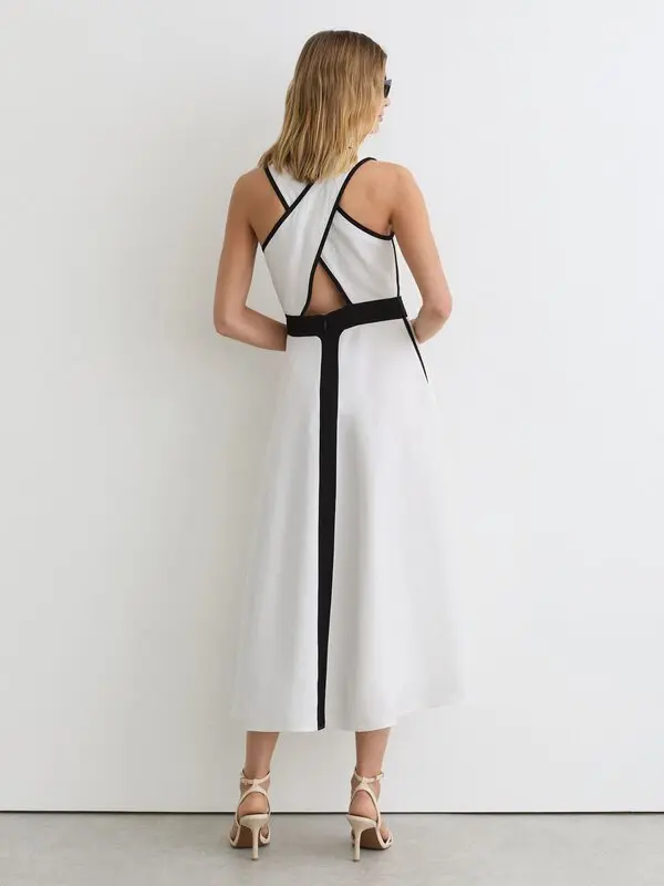 REISS Nova Petite Contrast-trim Cross-back Midi Dress With Linen
