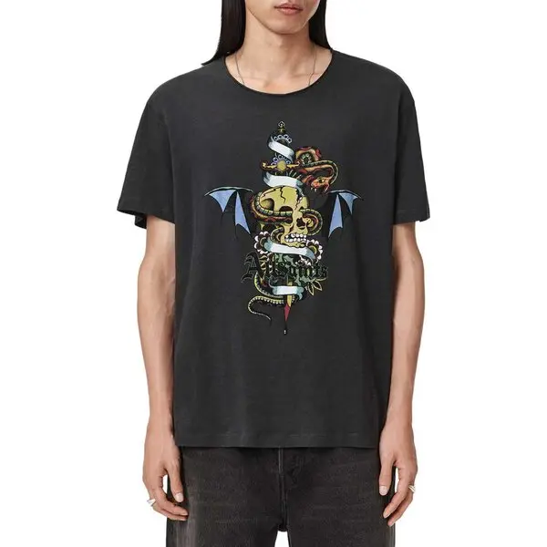ALLSAINTS Sabre Cotton Graphic T-shirt - Washed Black