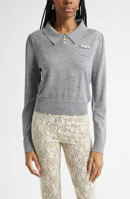 Sandy Liang Akira Merino Wool Sweater - Heather Grey