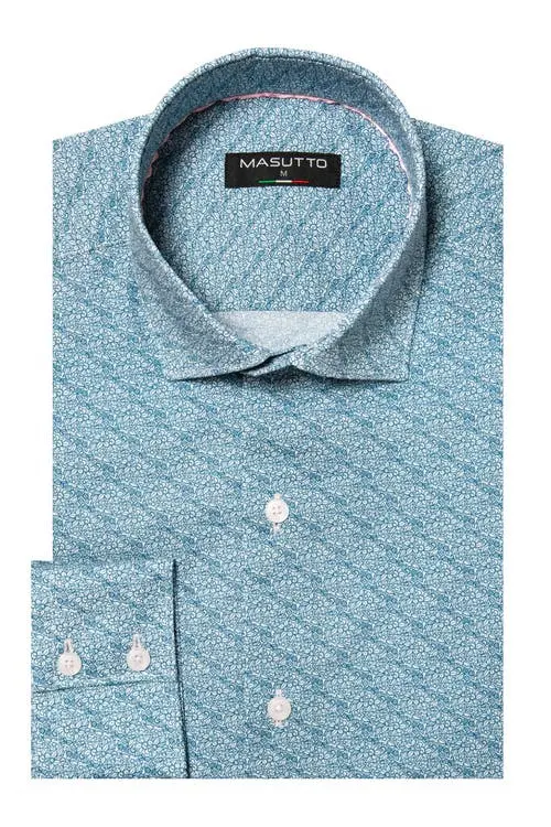 MASUTTO Lugano Floral Print Button-up Long Sleeve Shirt - Pastel Blue