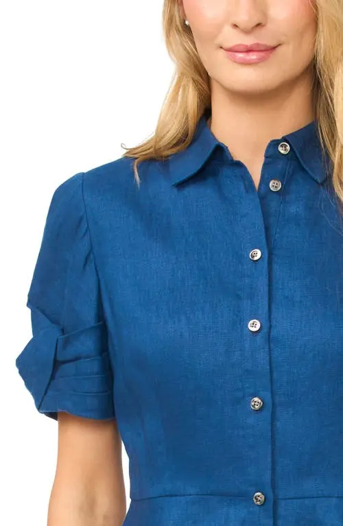 Ted Baker London Stina Twisted Short Sleeve Linen Shirt Dress - Estate Blue