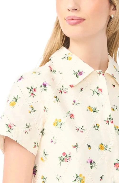 Ted Baker London Floral Eyelet Button-up Crop Top