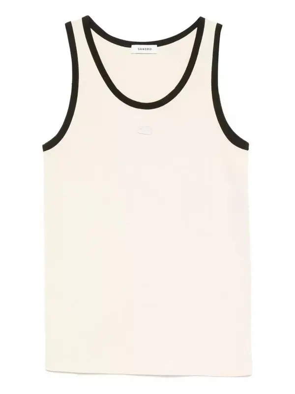 Sandro Cotton Vest Top With Patch Detail - Neutrals