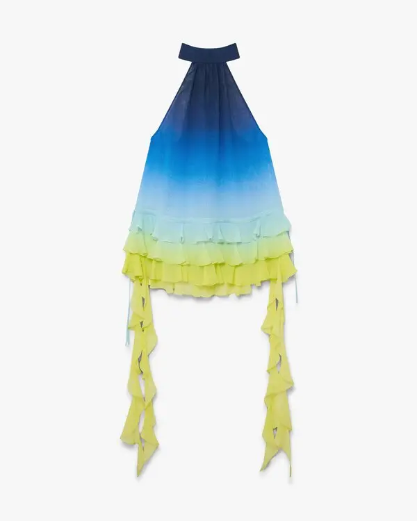Casablanca Silk Gradient Double Georgette Ruffle Dress - Blue