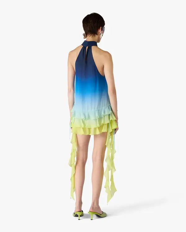 Casablanca Silk Gradient Double Georgette Ruffle Dress - Blue