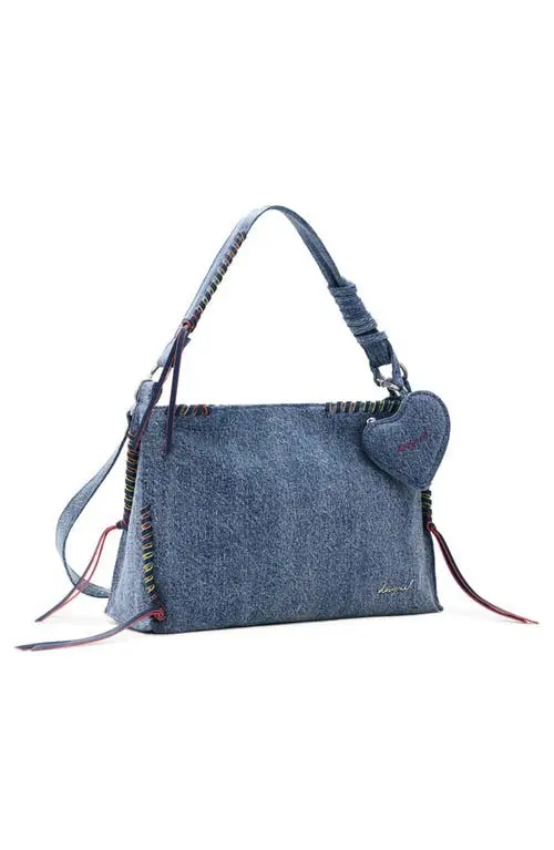 Desigual Denim Shoulder Bag With Removable Pouch - Light Blue