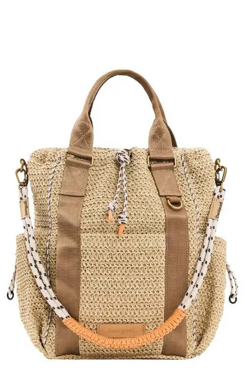 Desigual Medium Voyager Raffia Backpack - Dark Beige
