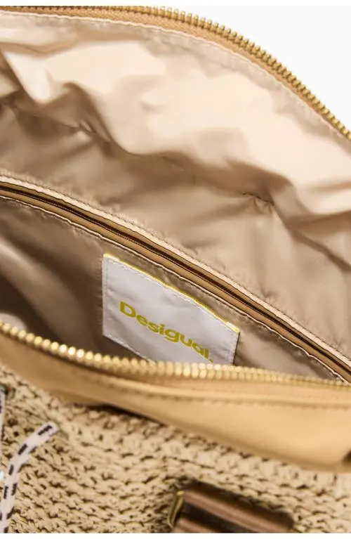 Desigual Medium Voyager Raffia Backpack - Dark Beige