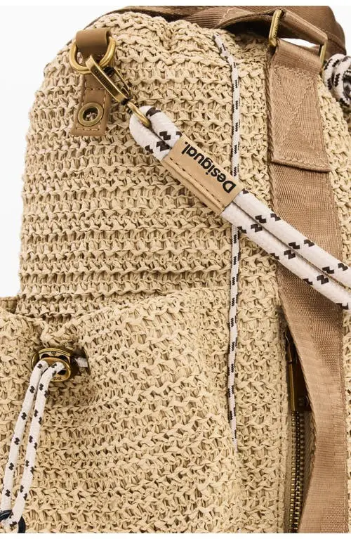 Desigual Medium Voyager Raffia Backpack - Dark Beige