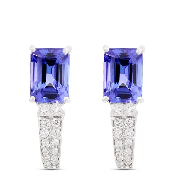 Benbridge Emerald Cut Tanzanite And Round Diamond Earrings - Wg