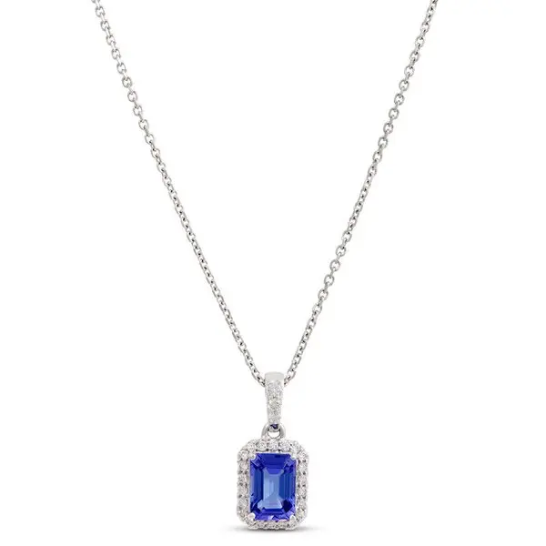Benbridge 14k White Gold Emerald Cut Tanzanite Pendant With Diamond Halo - Blue