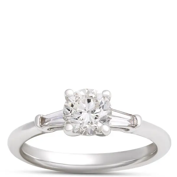 Benbridge Round Diamond And Baguette Engagement Ring - Wg