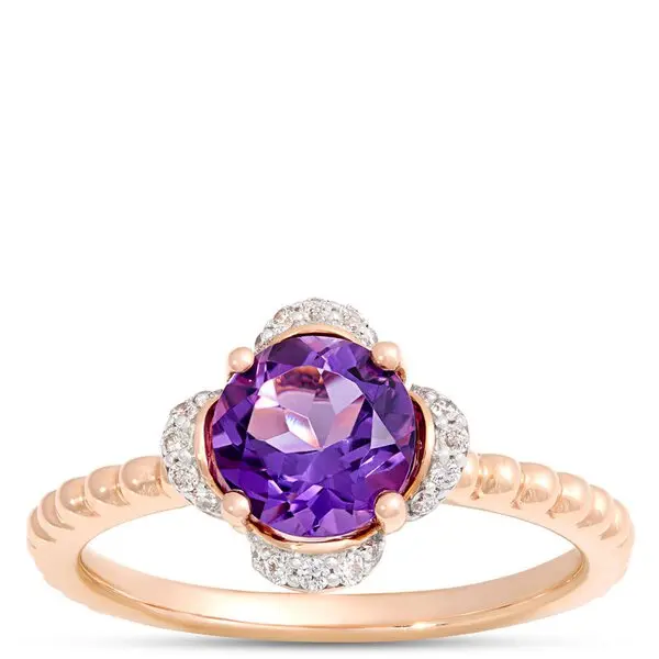 Benbridge Round Amethyst And Diamond Ring In 14k Rose Gold - Purple
